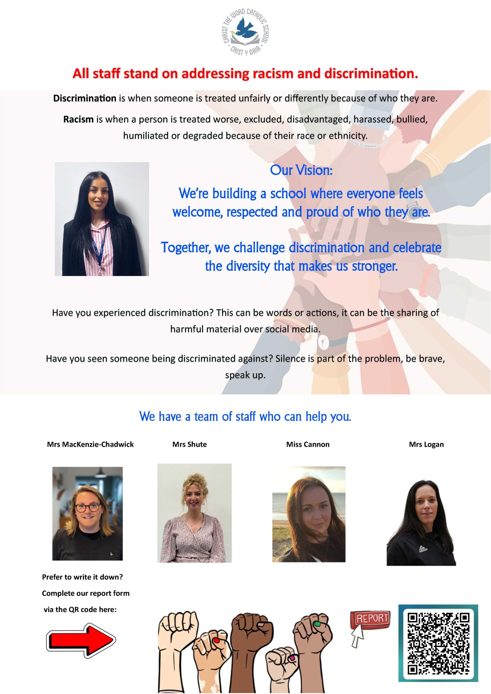 All staff stand on addressing racism and discrimination